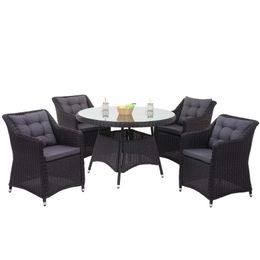 Poly-Rattan Garnitur MCW-F51, Garten-/Lounge-Set Sitzgruppe Tisch+4xStuhl, rundes Rattan anthrazit Kissen dunkelgrau