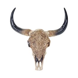 Deko Schädel 65cm MCW-T454, Polyresin Stier Bulle Longhorn Kopf Trophäe mit Tribal, In-/Outdoor