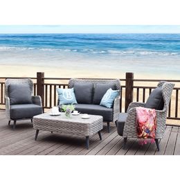 Poly-Rattan Gartengarnitur MCW-G53, Lounge-Set Sofa Sitzgruppe, Spun Poly ~ grau, Polster dunkelgrau