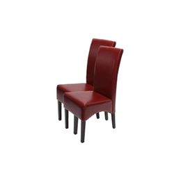 MCW 2er-Set Esszimmerstuhl Küchenstuhl Stuhl Crotone, LEDER ~ rot, dunkle Beine