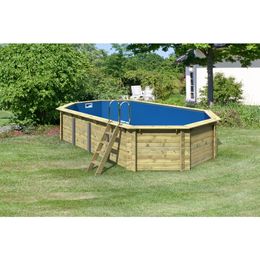 Karibu CHILLROI Achteckiger Massivholz Pool länglich, 657,5 x 357,5 x 124 cm, Modell 5A Inkl. Zubehör und Pool Leitern