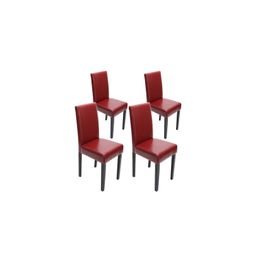MCW 4er-Set Esszimmerstuhl Stuhl Küchenstuhl Littau ~ Leder, rot dunkle Beine