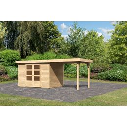 KARIBU HOLZTECHNIK GMBH Karibu Gartenhaus "Calabar 4" SET naturbelassen mit Boden, Anbaudach 2,40 m Breite, Dachfolie