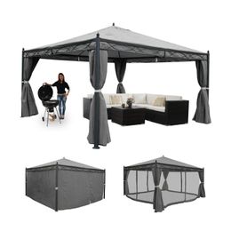 MCW Pergola Calpe, Garten Pavillon, stabiles 7cm-Gestell mit Seitenwand + Moskitonetz ~ grau 4x4m