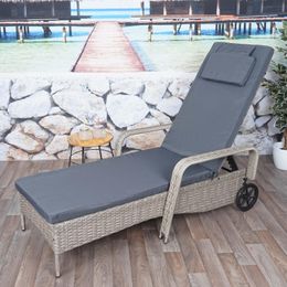 MCW Poly-Rattan Sonnenliege Cesena, Relaxliege Gartenliege Liege, Alu ~ grau, Kissen dunkelgrau