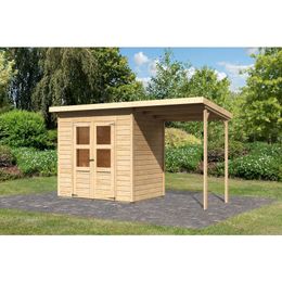 KARIBU HOLZTECHNIK GMBH Karibu Gartenhaus "Kano 3" SET naturbelassenes Holz mit Anbaudach + Dachbahn