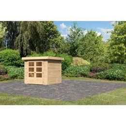 KARIBU HOLZTECHNIK GMBH Karibu Gartenhaus "Calabar 2" SET naturbelassen mit Boden, Dachbahn