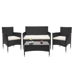 Poly-Rattan Garnitur MCW-F55, Balkon-/Garten-/Lounge-Set Sofa Sitzgruppe ~ schwarz, Kissen creme