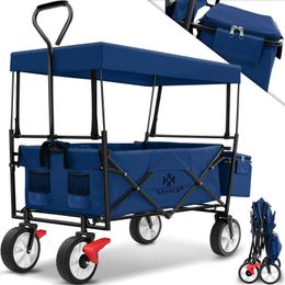 Kesser® Bollerwagen faltbar mit Dach Handwagen Transportkarre Gerätewagen inkl. 2 Netztaschen und Einer Außentasche klappbar Vollgummi-Reifen bis 100 kg Tragkraft Mit Vorderrad-Bremse