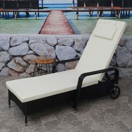 MCW Poly-Rattan Sonnenliege Cesena, Relaxliege Gartenliege Liege, Alu ~ anthrazit, Kissen beige