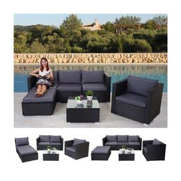 MCW Poly-Rattan-Garnitur Busto, Gartengarnitur Sitzgruppe Sofa Lounge-Set ~ schwarz, Kissen anthrazit