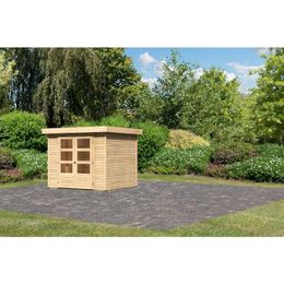 KARIBU HOLZTECHNIK GMBH Karibu Gartenhaus "Calabar 3" SET naturbelassen mit Boden und Dachfolie