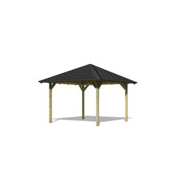 Karibu CHILLROI Quadratischer Holzpavillon 289 x 289 cm SET mit Dachschindeln Gartenpavillon Terrassenüberdachung