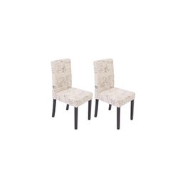 MCW 2er-Set Esszimmerstuhl Stuhl Küchenstuhl Littau Textil mit Schriftzug, creme, dunkle Beine