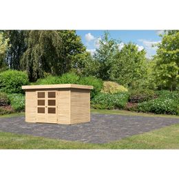 KARIBU HOLZTECHNIK GMBH Karibu Gartenhaus "Calabar 4" SET naturbelassen mit Boden und Dachfolie