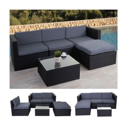 Poly-Rattan-Garnitur MCW-D28, Gartengarnitur Sofa Set ~ anthrazit, Polster grau ohne Deko-Kissen/Abdeckung