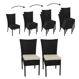 2er-Set Poly-Rattan Stuhl MCW-G19, Balkonstuhl Gartenstuhl, stapelbar ~ schwarz, Kissen creme