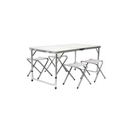 AMANKA Klappbarer höhenverstellbarer Campingtisch 120x60x70cm inkl. 4 Falthocker Campingtischset Kofferform