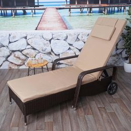 MCW Poly-Rattan Sonnenliege Cesena, Relaxliege Gartenliege Liege, Alu ~ braun, Kissen beige