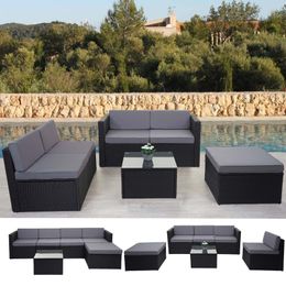 Poly-Rattan-Garnitur MCW-D24, Garten-/Lounge-Set Sofa ~ anthrazit, Polster grau