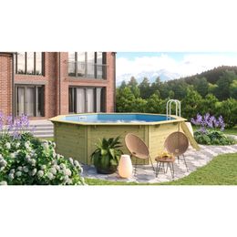 Karibu Massivholz Pool "Netto 2" SET kdi mit Innenhülle blau, Skimmer