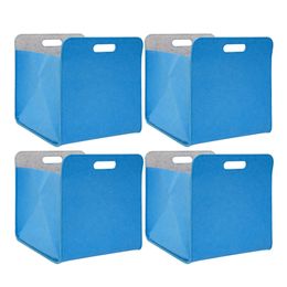 DuneDesign 4er Set Filz Aufbewahrungsbox 33x33x38 cm Kallax Filzkorb Regal Einsatz Box Blau