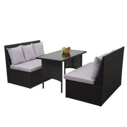 Poly-Rattan Garnitur MCW-G16, Garten-/Lounge-Set Sitzgruppe, Gastronomie 2x2er Sofa Tisch ~ schwarz, Kissen hellgrau