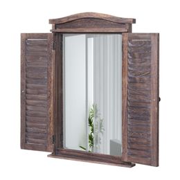 MCW Wandspiegel Badspiegel Badezimmer Spiegelfenster mit Fensterläden, 71x46x5cm ~ shabby braun