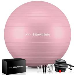 EliteAthlete® Gymnastikball Sitzball Büro ergonomisch mit Anti Burst System - Fitness Yoga Pilates Schwangerschaft - Schwangerschaftsball Fitnessball Yogaball - Yoga Ball inkl. Luftpumpe - Peach 65cm