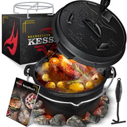 Kesser® Dutch Oven Set BBQ Feuertopf Schmortopf, Gusseisen Topf mit Deckelheber Henkel und Schlitz für Themormeter, kochkessel Grilltopf Gulaschkessel für Oudoor & Indoor