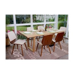 6er-Set Esszimmerstuhl MCW-B16, Holz Bugholz Retro-Design Walnussoptik ~ Kunstleder creme