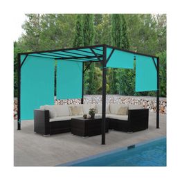 MCW Pergola Beja, Garten Pavillon Terrassenüberdachung, stabiles 6cm-Stahl-Gestell + Schiebedach türkis-blau ~ 3x3m