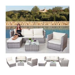 MCW Poly-Rattan-Garnitur Busto, Gartengarnitur Sitzgruppe Sofa Lounge-Set ~ grau, Kissen creme