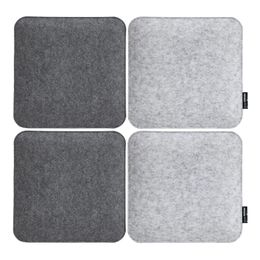 DuneDesign 4 Filz Sitzkissen Eckig 35x35x3cm Stuhlkissen Set Wende Sitzauflage Weich Grau
