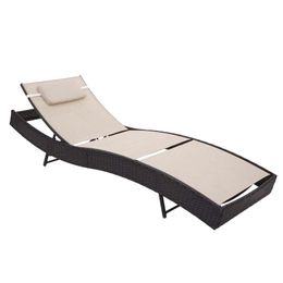 MCW Sonnenliege Phoenix, Relaxliege Gartenliege Liege, Poly-Rattan ~ anthrazit, Bezug creme-weiß