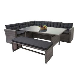 Poly-Rattan-Garnitur MCW-A29, Gartengarnitur Sitzgruppe Lounge-Esstisch-Set Sofa ~ grau, Kissen grau + Bank