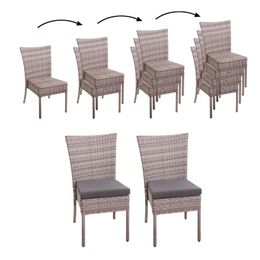 2er-Set Poly-Rattan Stuhl MCW-G19, Balkonstuhl Gartenstuhl, stapelbar ~ grau-braun, Kissen dunkelgrau