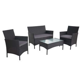 MCW 2-1-1 Poly-Rattan Garten-Garnitur Hamar, Sitzgruppe Lounge-Set Sofa ~ anthrazit, Kissen anthrazit