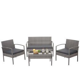 Poly-Rattan Garnitur MCW-F56, Balkon-/Garten-/Lounge-Set Sitzgruppe ~ grau, Kissen dunkelgrau