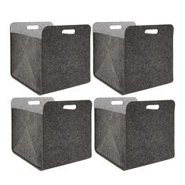 DuneDesign 4er Set Filz Aufbewahrungsbox 33x33x38 cm Kallax Filzkorb Regal Einsatz Box Grau