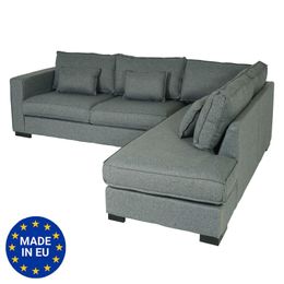 Ecksofa MCW-J58, Couch Sofa mit Ottomane rechts, Made in EU, wasserabweisend 295cm ~ Stoff/Textil grau