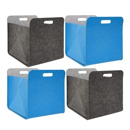 DuneDesign 4er Set Filz Aufbewahrungsbox 33x33x38 cm Kallax Filzkorb Regal Box Grau Blau