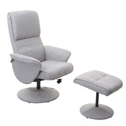 MCW Relaxsessel Stockholm, Fernsehsessel Relaxliege TV-Sessel mit Hocker ~ Stoff/Textil, hellgrau