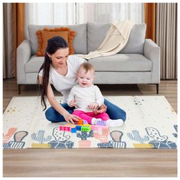 BABY VIVO Spielmatte / Spielteppich für Kinder doppelseitig mit Straße 200 x 180 cm - Kaktus