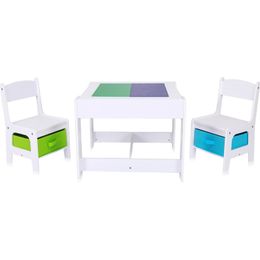 BABY VIVO Kindersitzgruppe mit multifunktionalem Tisch und 2 Stühlen aus Holz - Moritz