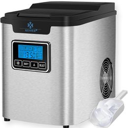 Kesser® Eiswürfelbereiter Eiswürfelmaschine Edelstahl 150W Ice Maker 12 kg 24 h 3 Würfelgrößen Zubereitung in 6 min 2,2 Liter Wassertank Timer LCD-Display Selbstreinigungsfunktion