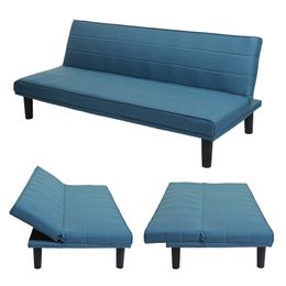 Schlafsofa MCW-J17, Couch Klappsofa Gästebett Bettsofa, Schlaffunktion Stoff/Textil 165cm ~ türkis-blau
