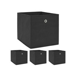 DuneDesign 4er Set Aufbewahrungsbox für Kallax Regal 33x38x33 mit Öse Faltbox Schwarz