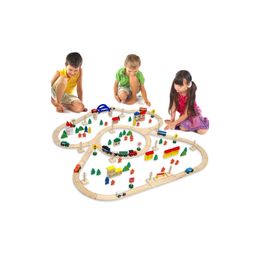LittleTom 130 Teile XXL Holzeisenbahn Set - 5m Schienen - Holz Eisenbahn Kinder Spielzeug