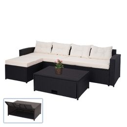 Poly-Rattan Garnitur MCW-J34, Balkon-/Garten-/Lounge-Set Sitzgruppe Sofa, Staufach ~ schwarz, Kissen creme-beige